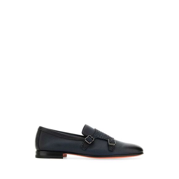Santoni | Shoes | Santoni Dark Blue Leather Carlos Monk Strap Shoes ...